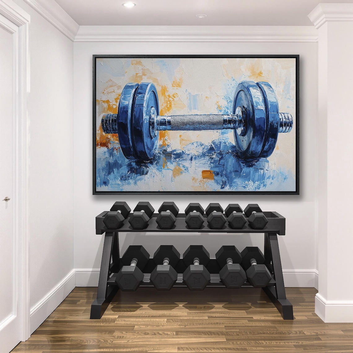 Barbell Art, Workout Print, Fitness Wall Art, Modern Gym Decor, Blue ...