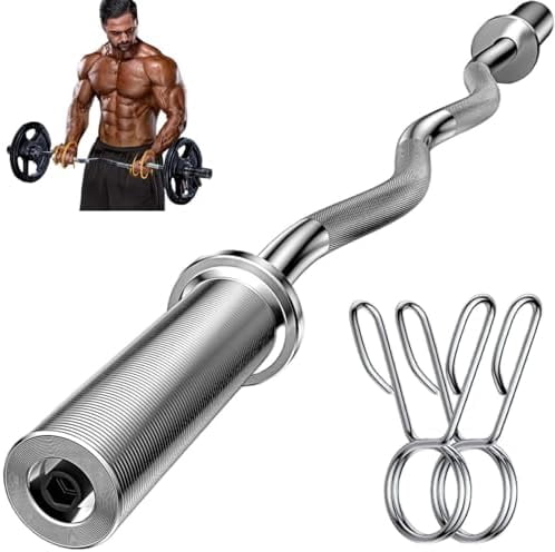 Barbell Curl Bar for Squat, Weight Lifting, Bicep Curl, 47" Olympic EZ ...