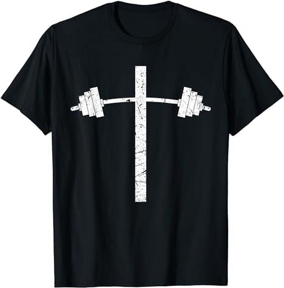 Barbell Dumbbell Cross Christian Jesus Gym Workout Lifting T-Shirt ...