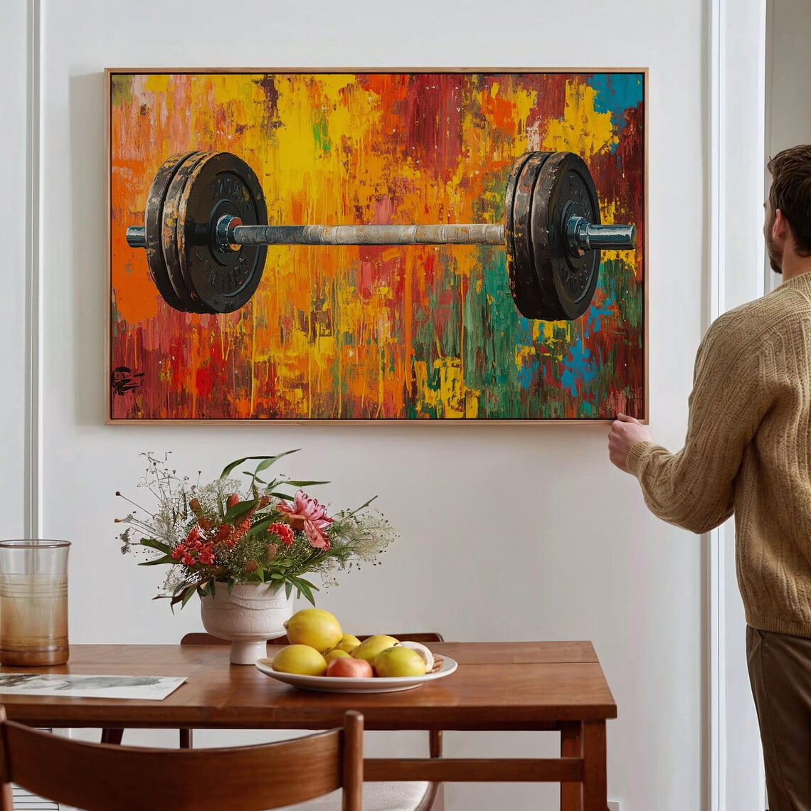 Barbell Gym Art, Fitness Motivation Poster, Colorful Weightlifting ...