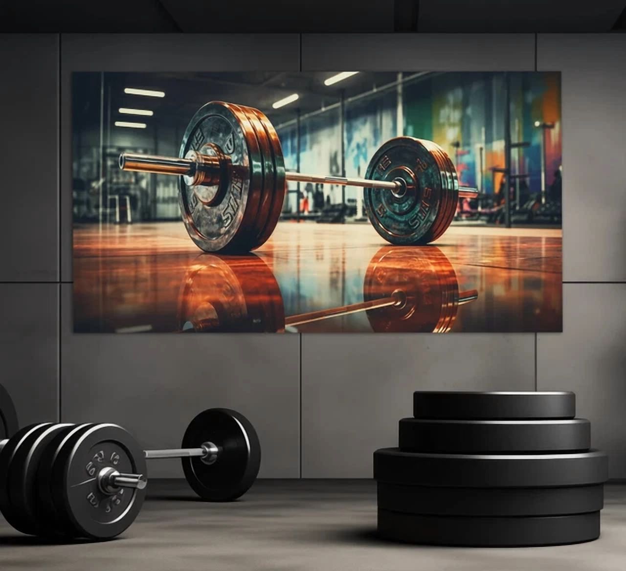 Barbell Modern Gym Fitness Art Paint Wall Art Home Decor Vintage Gift ...