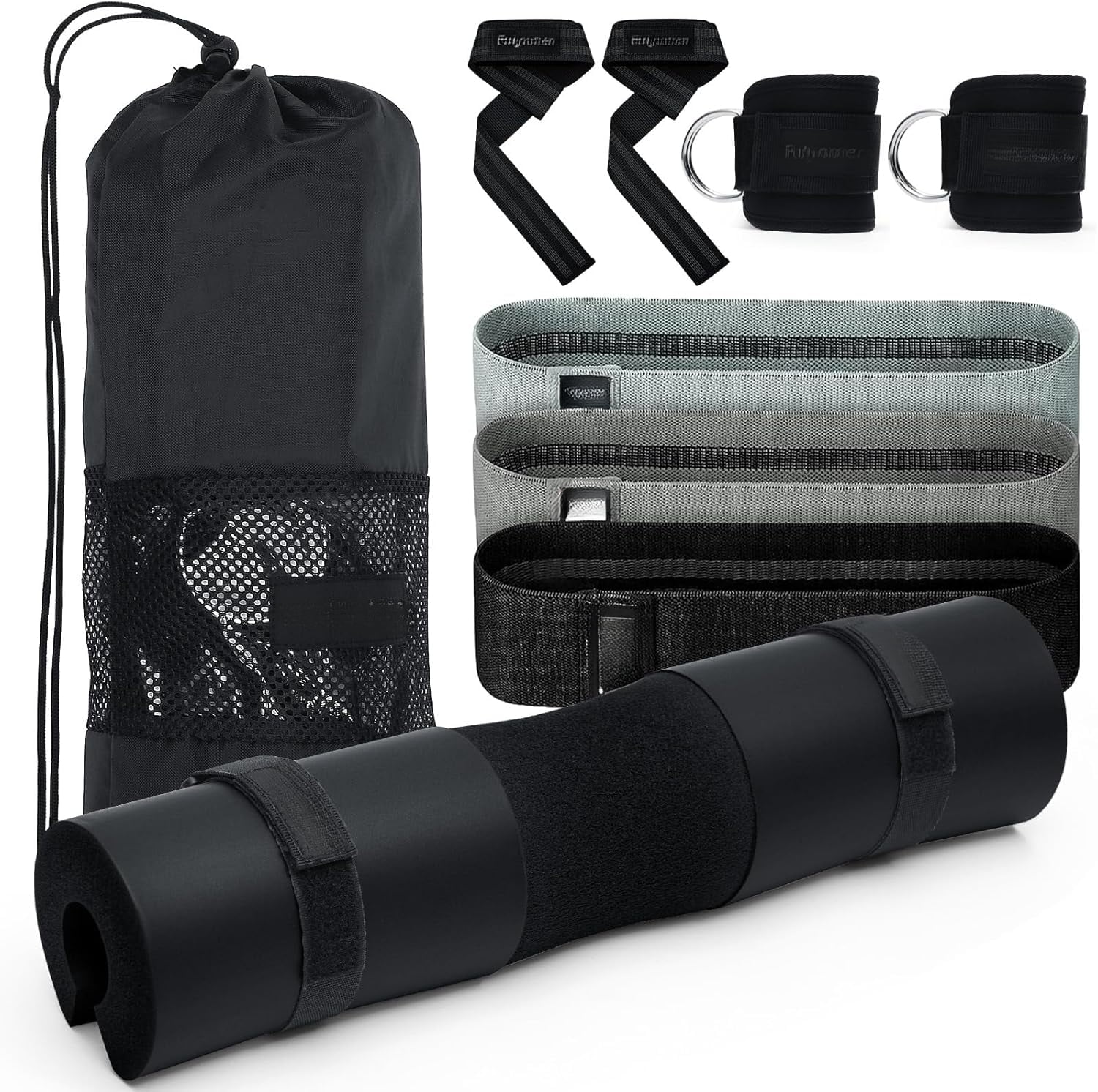 Barbell Pad Set with Hip Thrust Squat Pad Lifting Wrist Straps Ankle ...