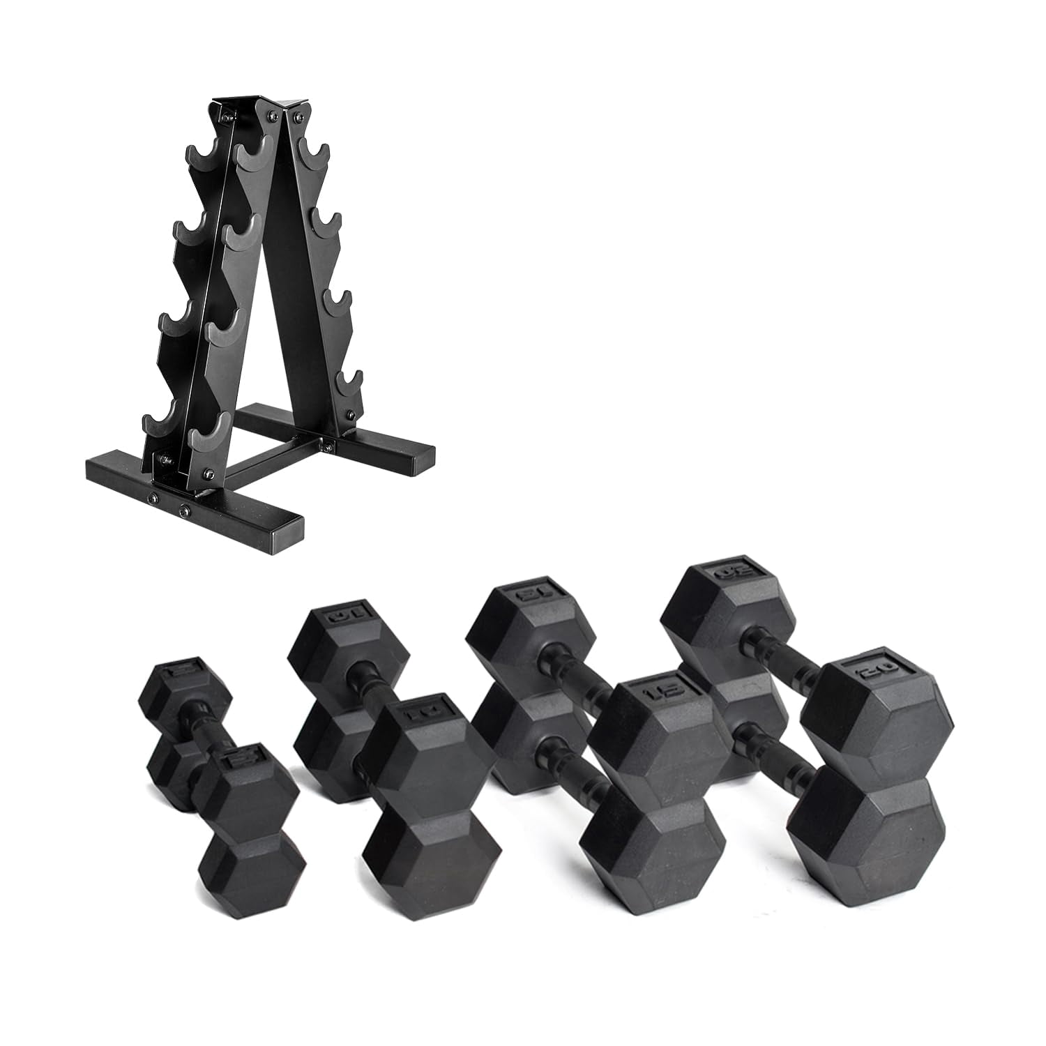 Barbell Rubber Coated Dumbbell Weight Set With Vertical Rack | 100 Lb ...