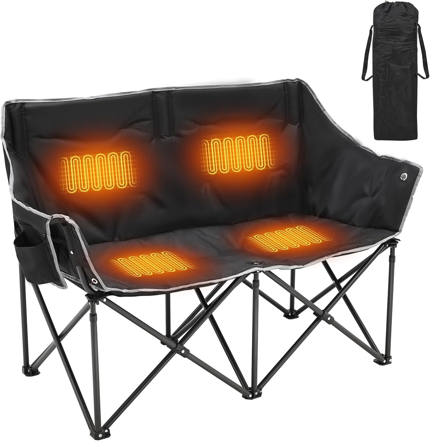Barbella Double Heated Camping Chair, 2-Person Folding Loveseat ...