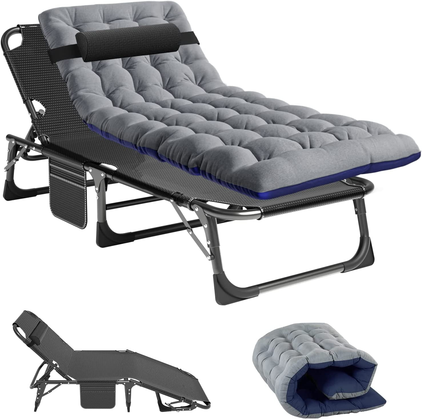 Barbella Folding Camping Cots Patio Lounge Chair with Mattress, 4 ...