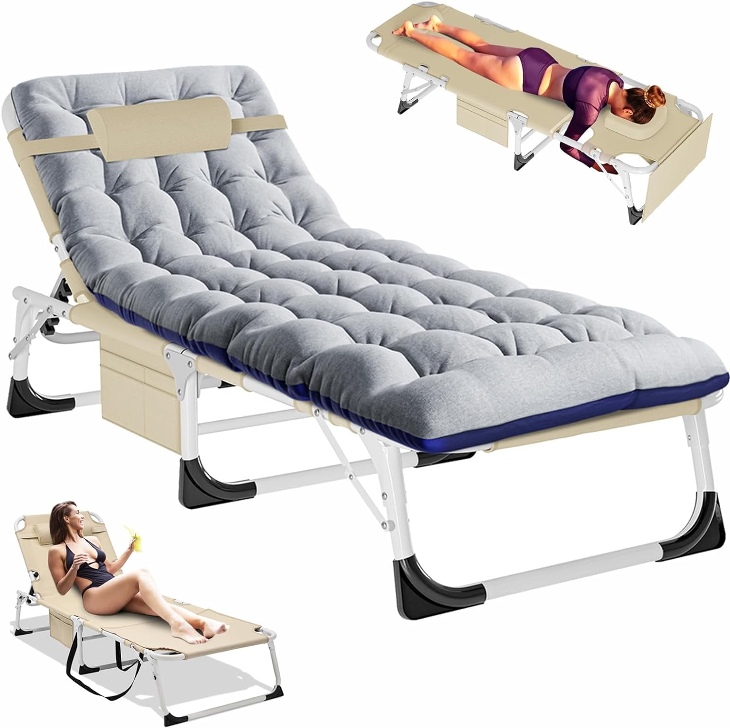 Barbella Oversized Heavy Duty Tanning Chair, Folding Beach Lounger with ...