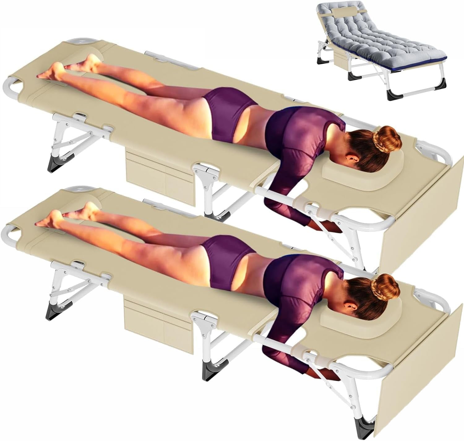 Barbella Tanning Chair 3 in 1 Beach Lounge Chair with Face Hole, Heavy Duty Folding Chaise ...