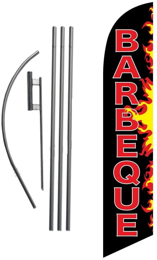 Barbeque BBQ Flames Feather Banner Swooper Flag Sign with Flag Pole and ...