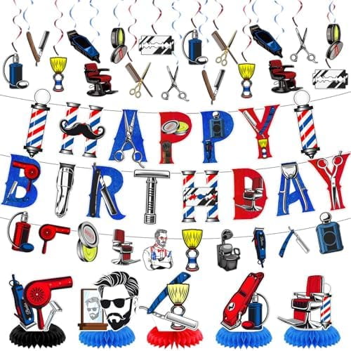 Barber Birthday Party Supplies, 3pcs Hairdresser Banners, 18pcs ...