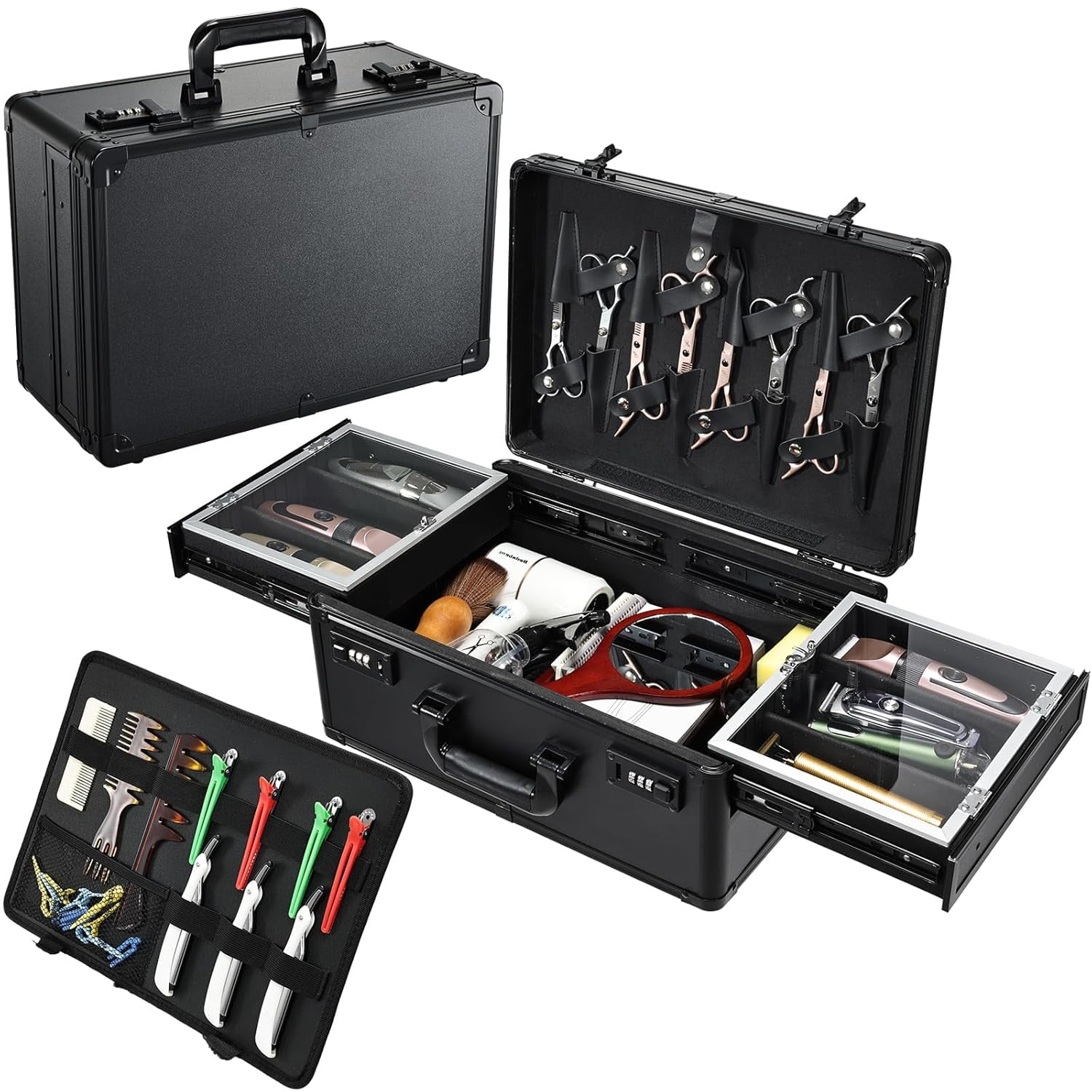 Barber Case 6 Clippers Sliding Tray, Profesional Barbers Briefcase Tool ...