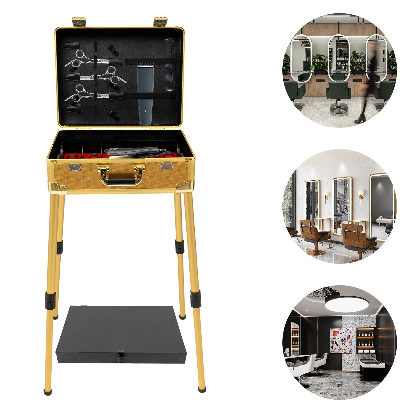 Barber Case Mobile Barber Station Professional Barber Toolbox with Gold ...