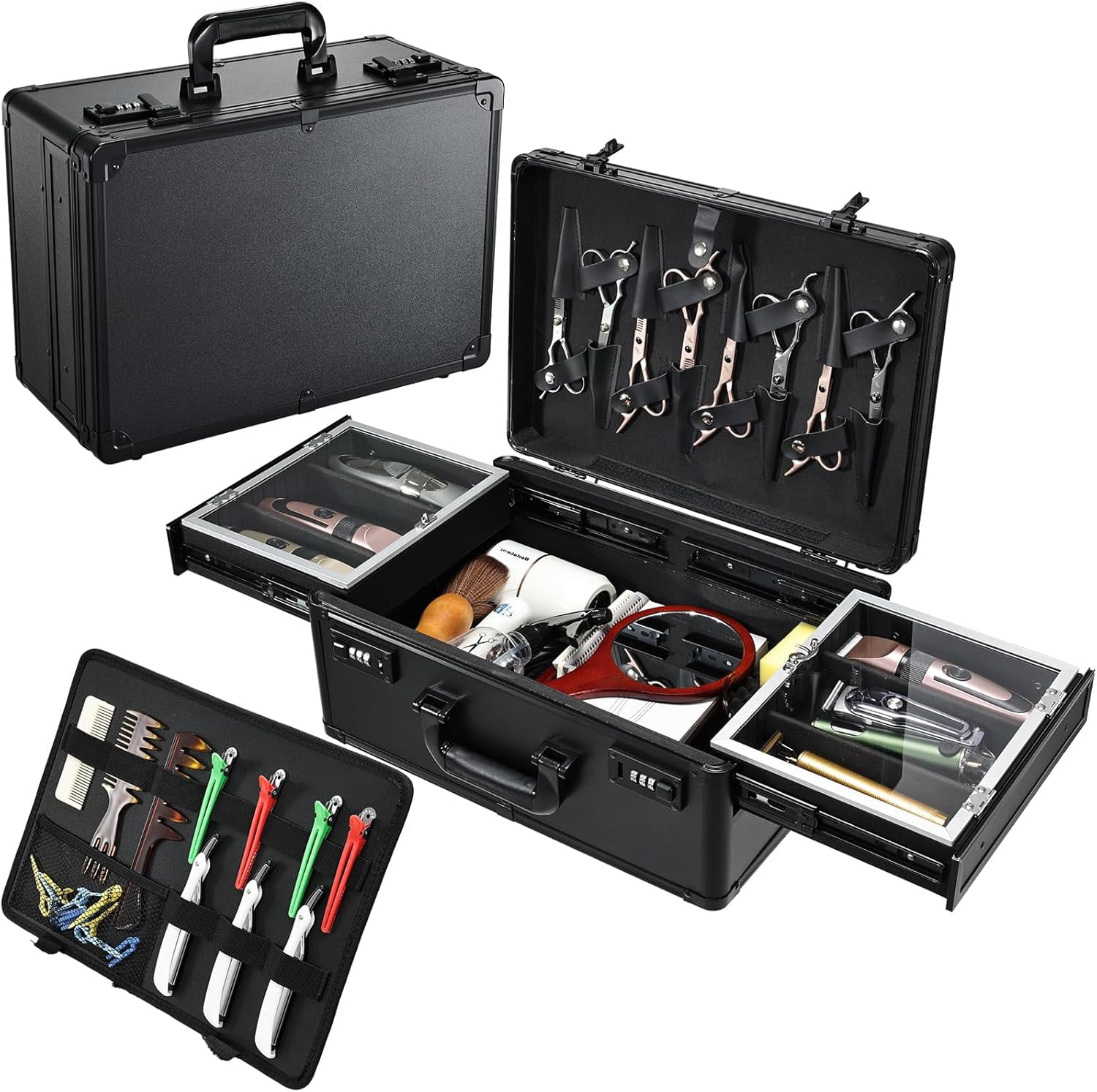 Barber Case with Sliding Tray, Professional Barbers Briefcase Tool Case ...