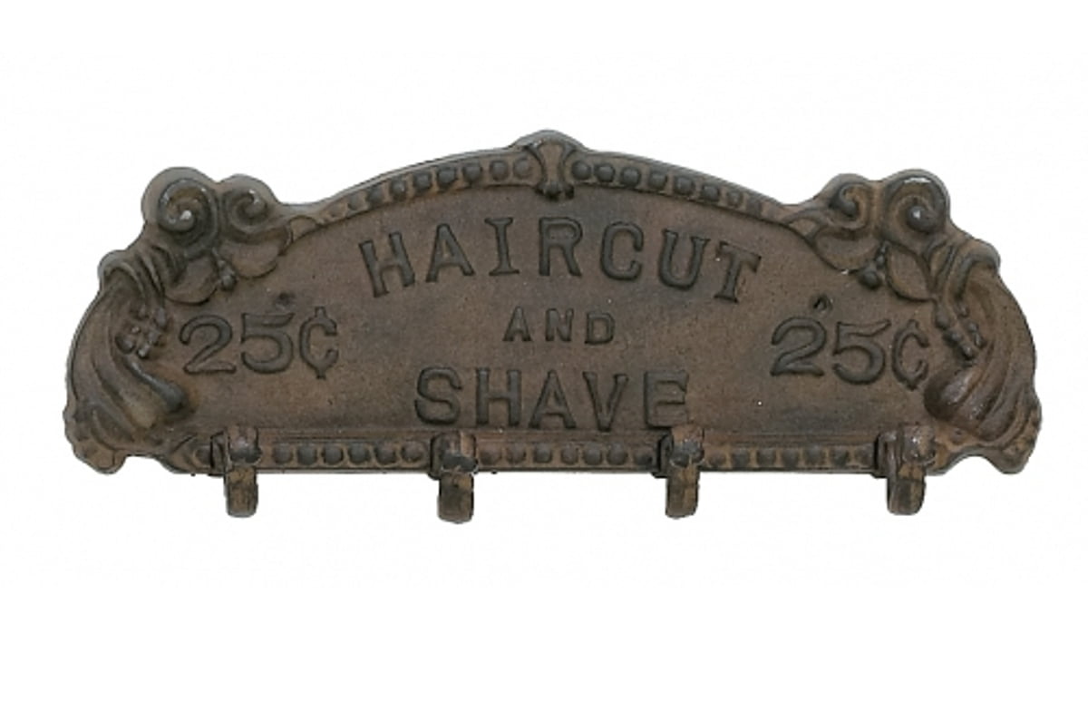 Barber Hair Cut and Shave 25 Cents Wall Hooks Antiqued Rust Cast Iron ...