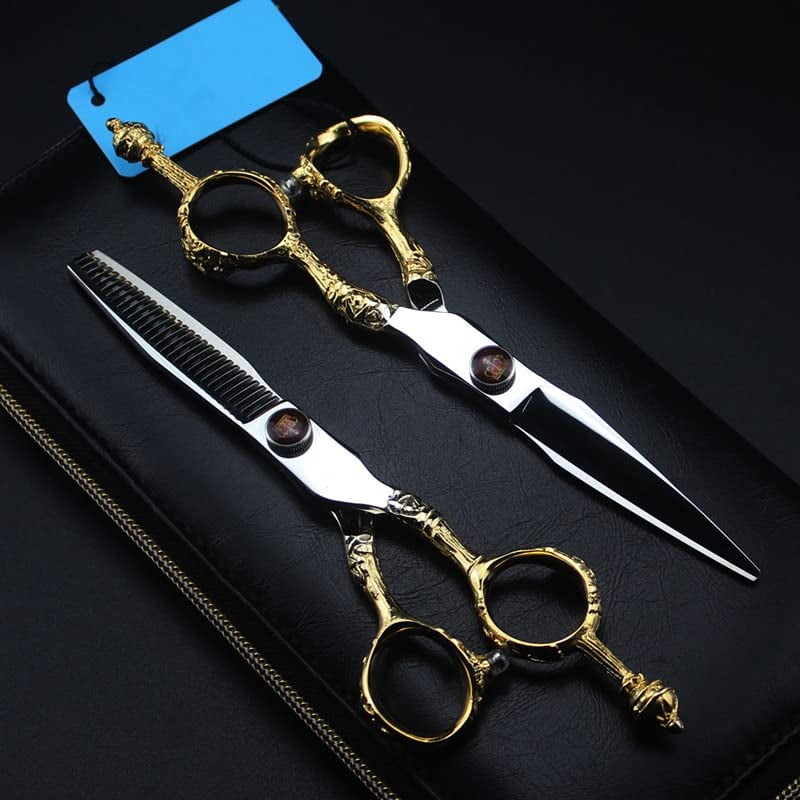 Barber Hair Cutting, 6Inch Japan 440C Steel Upscale Scissor Gem Cutting Barber Haircut Thinning ...