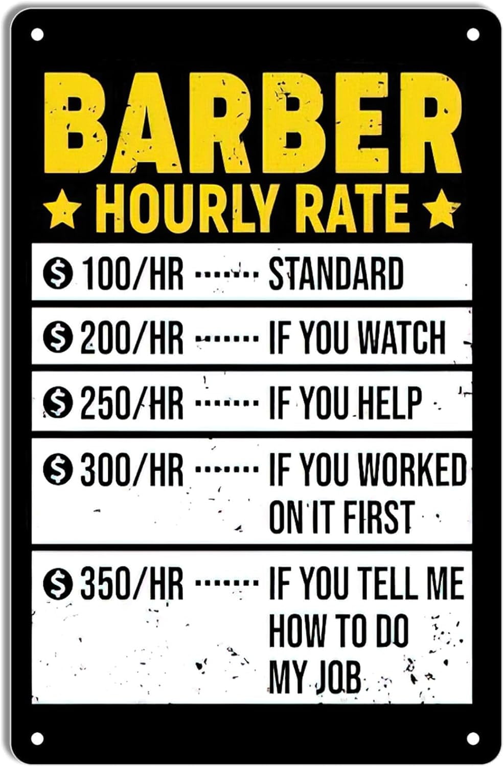 Barber Hourly Rate Vintage Metal Sign,Barber Sign Barbershop Wall ...