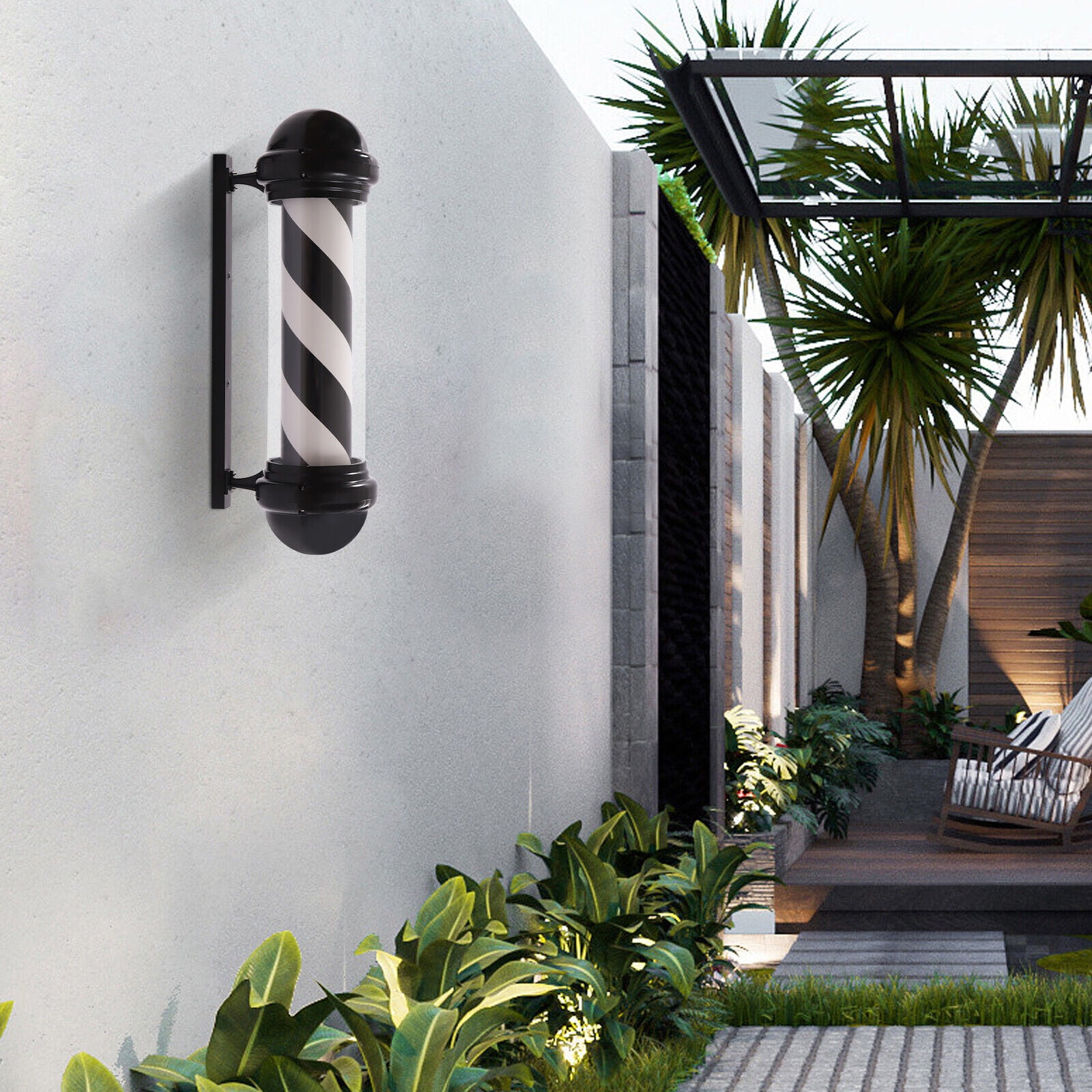 Barber Pole LED Light Black/White Stripes Rotating Hair Salon Shop Sign ...