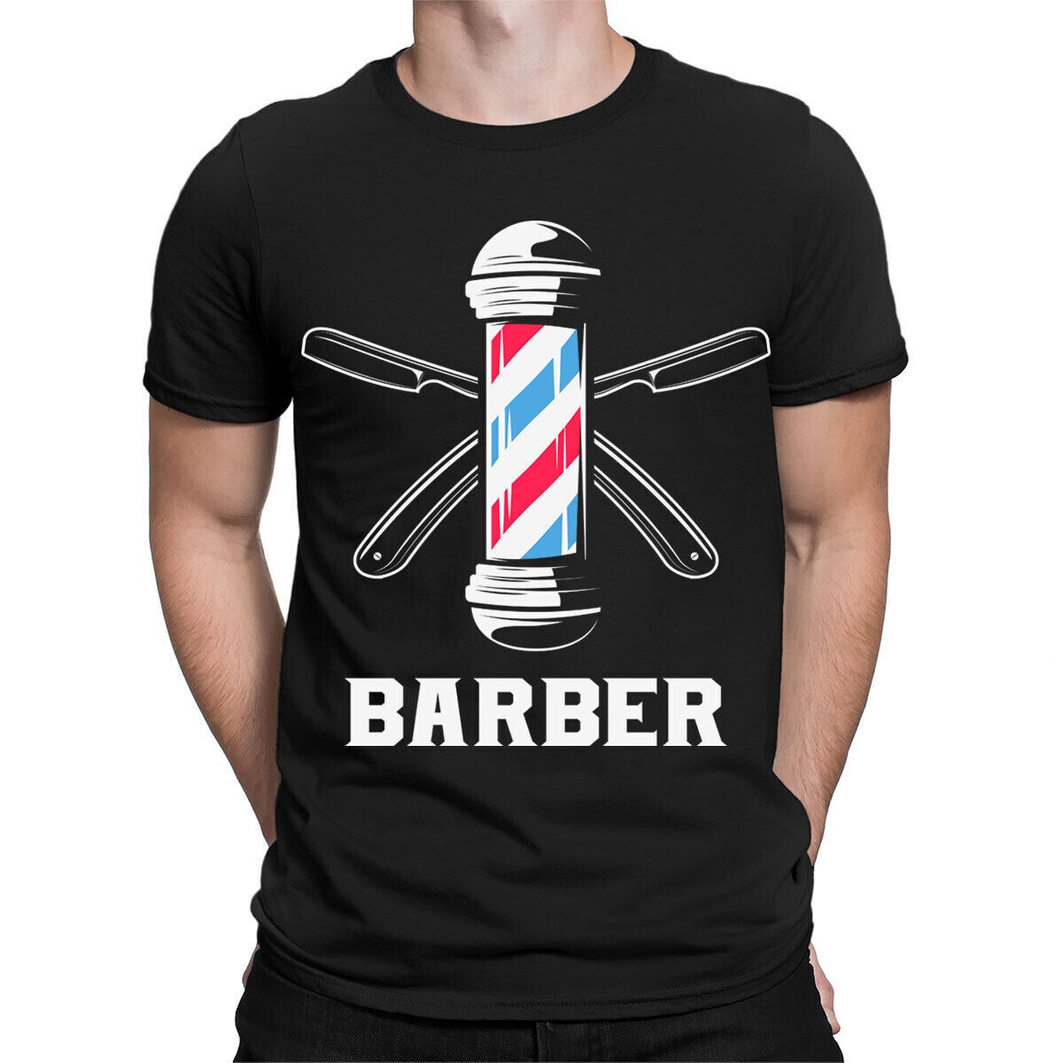 Barber Pole Vintage Hairdresser Razors Hair Stylist Mens T-Shirts Tee ...