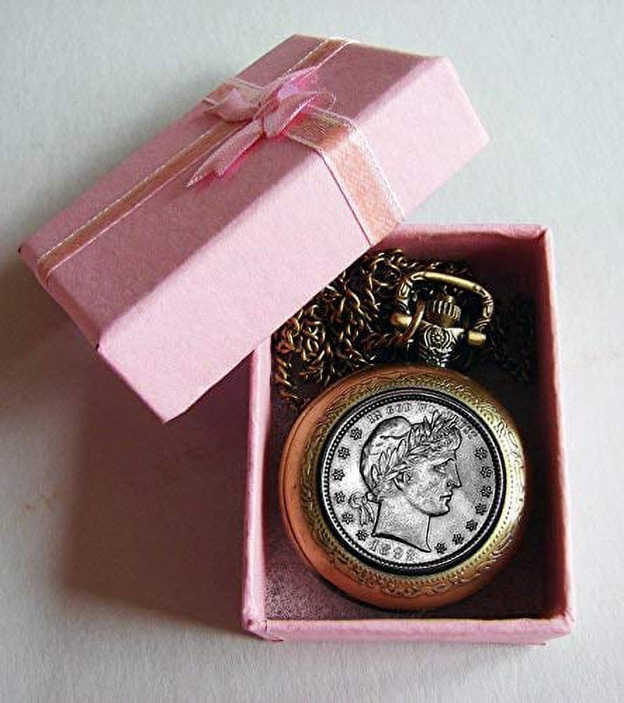 The Matthew Mint Barber Quarter Pocket Watch, 100-Year-Old Coin, Quartz ...