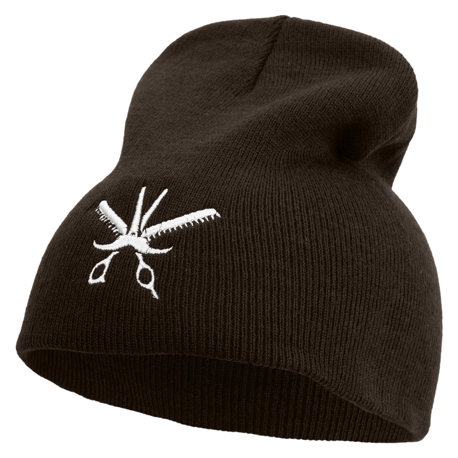 Barber Scissor Embroidered 8 inch Acrylic Short beanie - Brown OSFM - Walmart.com