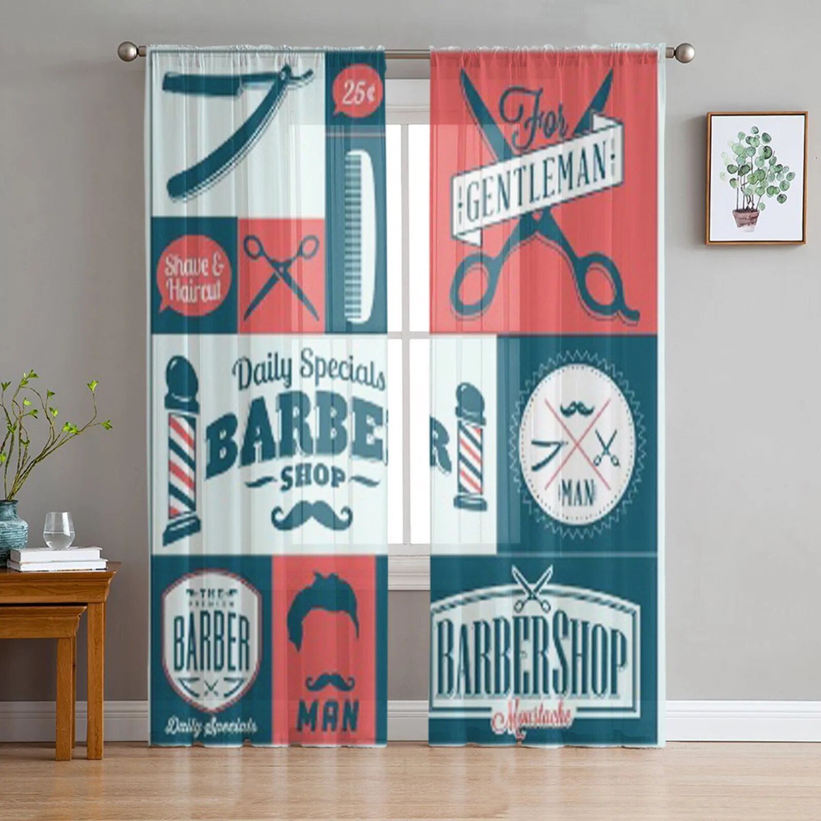 Barber Shop Design Elements With Bearded Man Comb Razor Chiffon Sheer ...