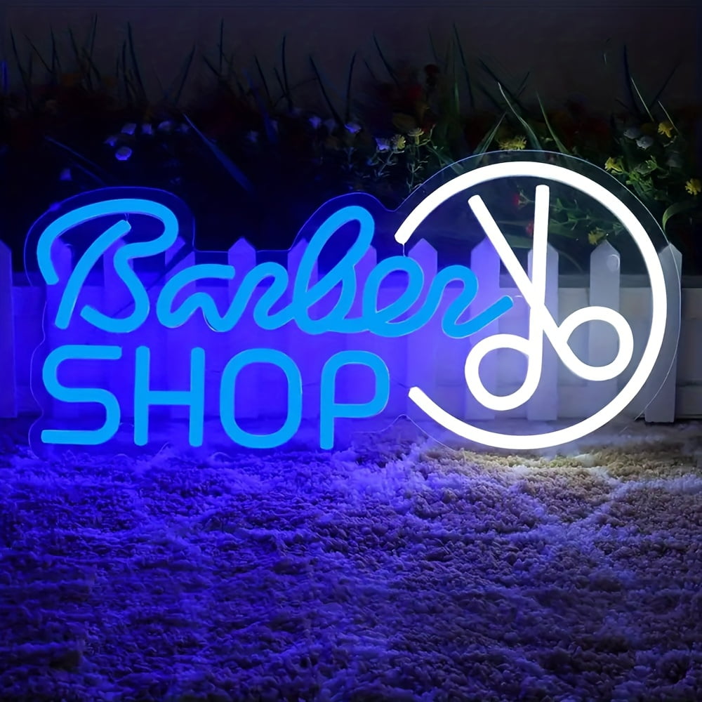 Barber Shop Neon Sign - USB-powered blue barber pole light with ...