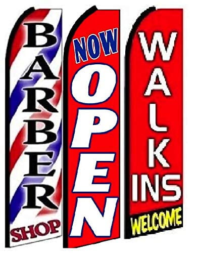 Barber Shop Now Open Walk In Flags - 3 Pack | 3ft. x 11.5ft Heavy Duty ...