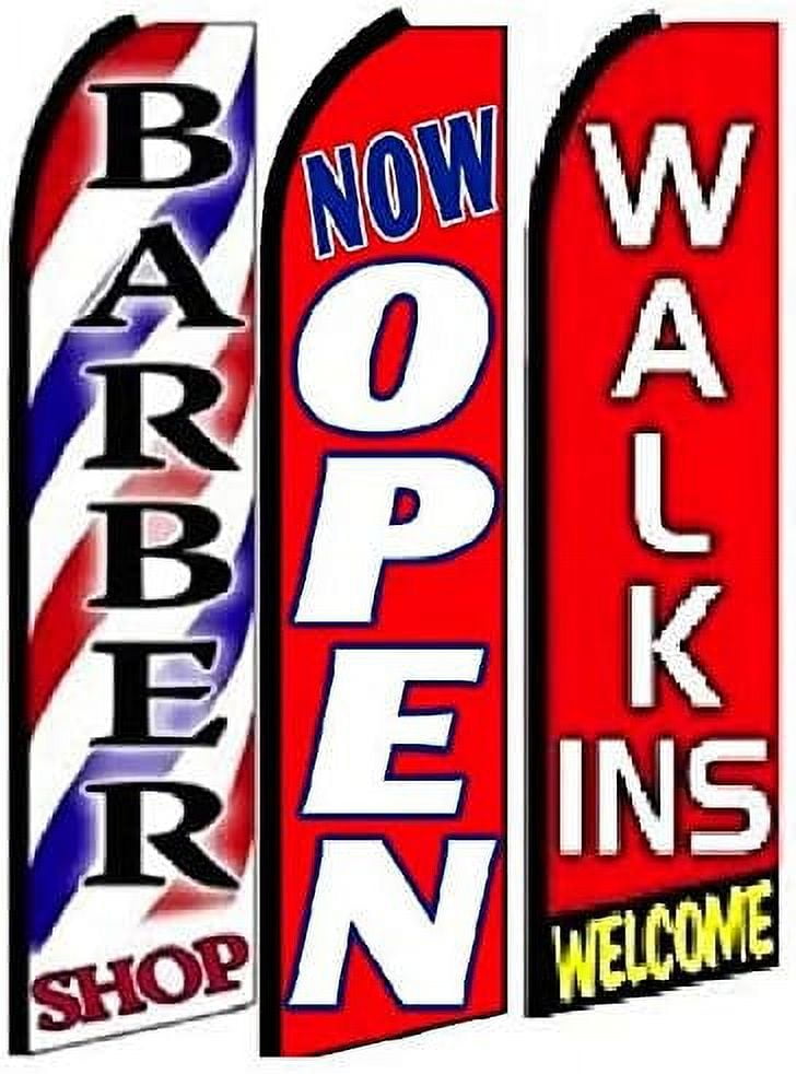 Barber Shop, Open, Welcome Walk In Welcome Flags -3 Pack | 3ft. x 11 ...