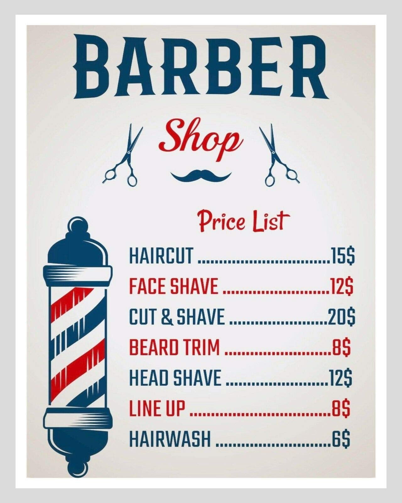 Barber Shop Price List Hair Stylist Beard Hairdresser Metal Sign Tin ...
