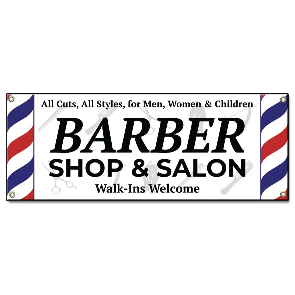 Barber Shop & Salon Walk-Ins Welcome | 18" X 48" Banner | Heavy Duty ...