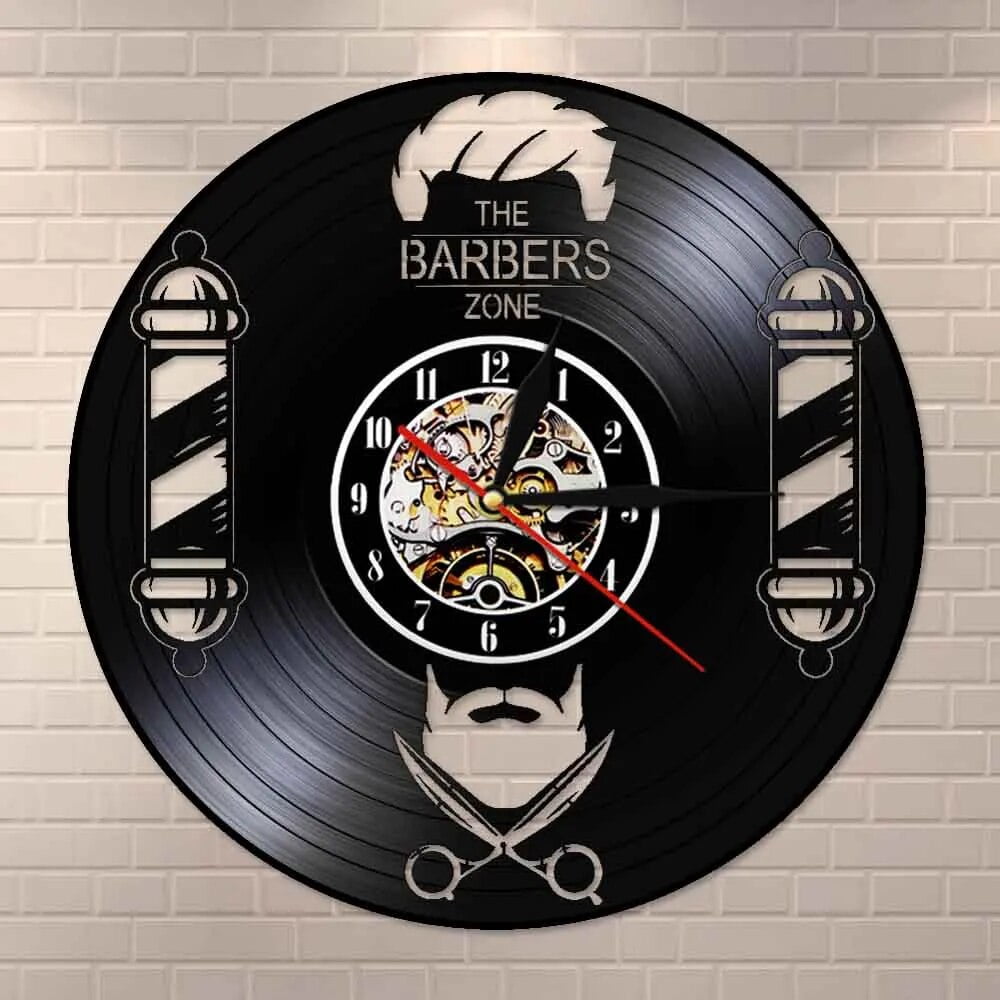 Barber Shop Sign Vinyl Wall Clock,Vinyl Record Clock Wall Art Black ...