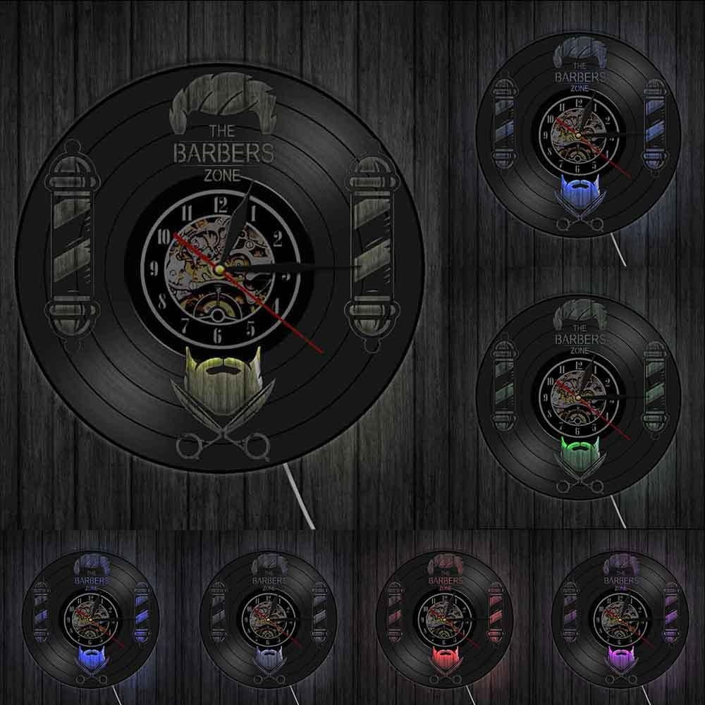 Barber Shop Sign Wall Decorative Clock Mustache Gentleman Hairdresser Toolkit Vintage Vinyl ...