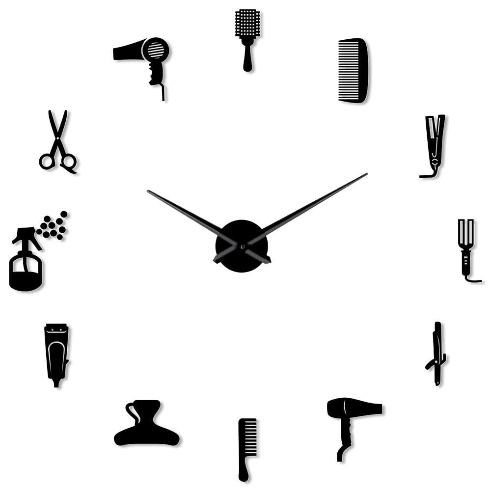 Barber Shop Toolkits Hairdresser Frameless Wall Clock Stickers, DIY Modern Decorative Clocks for ...
