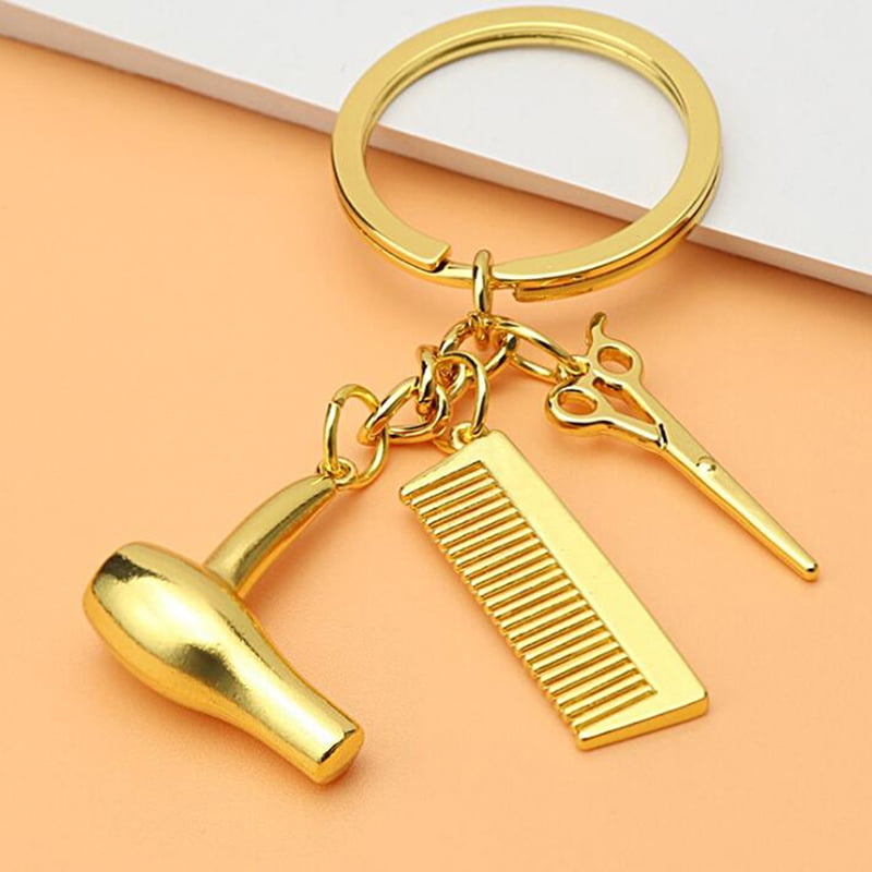 Barber Shop Tools Key Ring Hair Dryer Scissors Comb Pendants Simulation ...