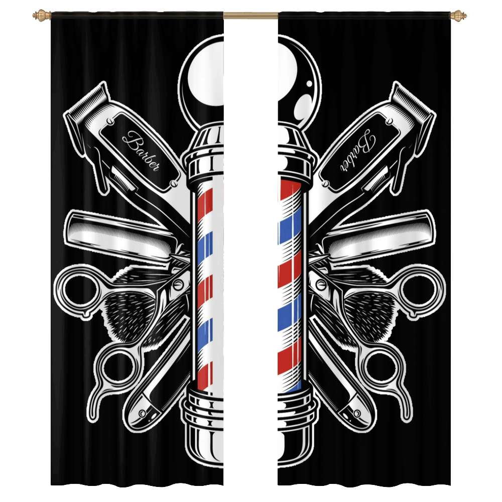 Barber Shop Tulle Curtains For Living Room Chiffon Sheer Voile Kitchen ...