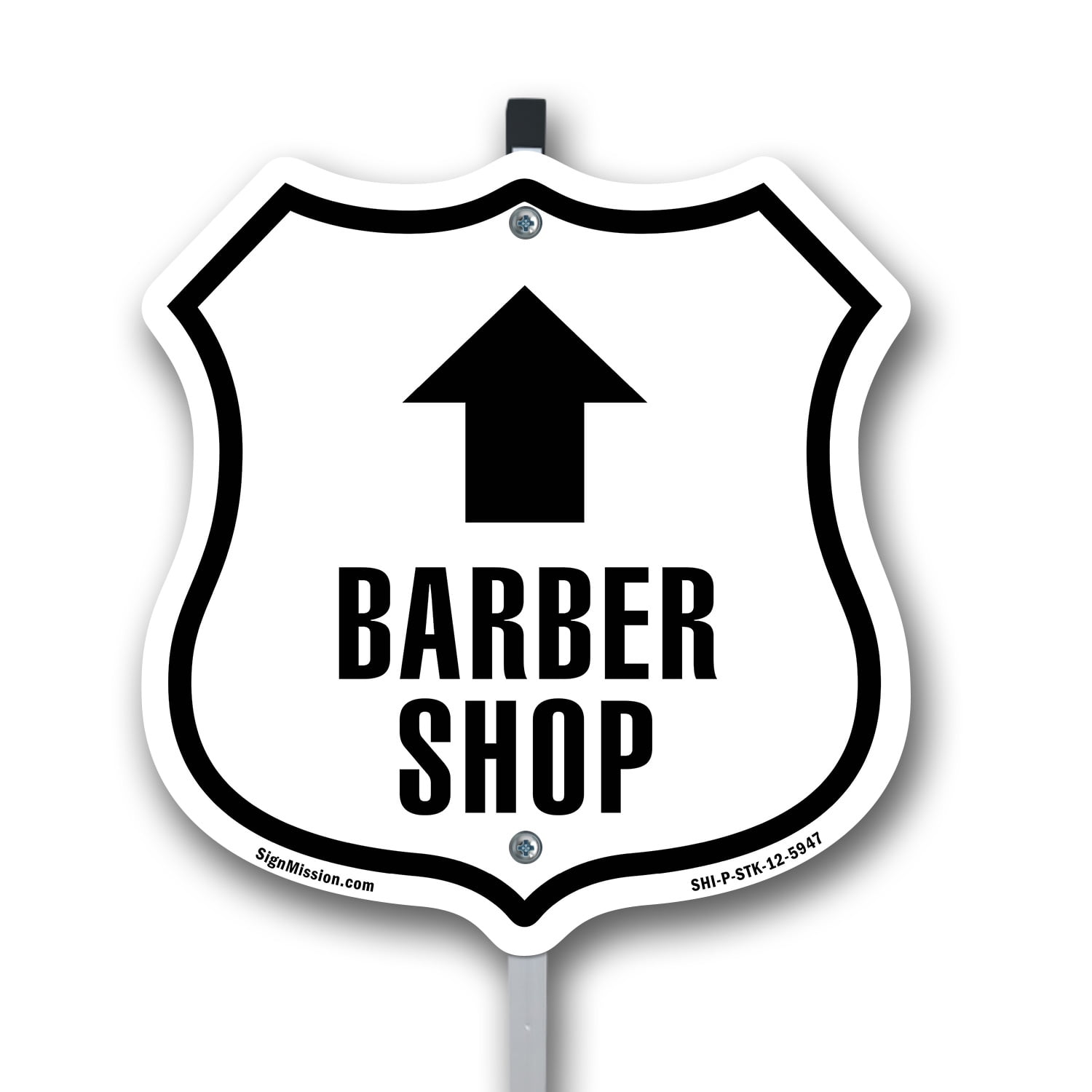 Barber Shop Up 12 inch X 12 inch Shield Shaped Commercial Grade Plastic ...