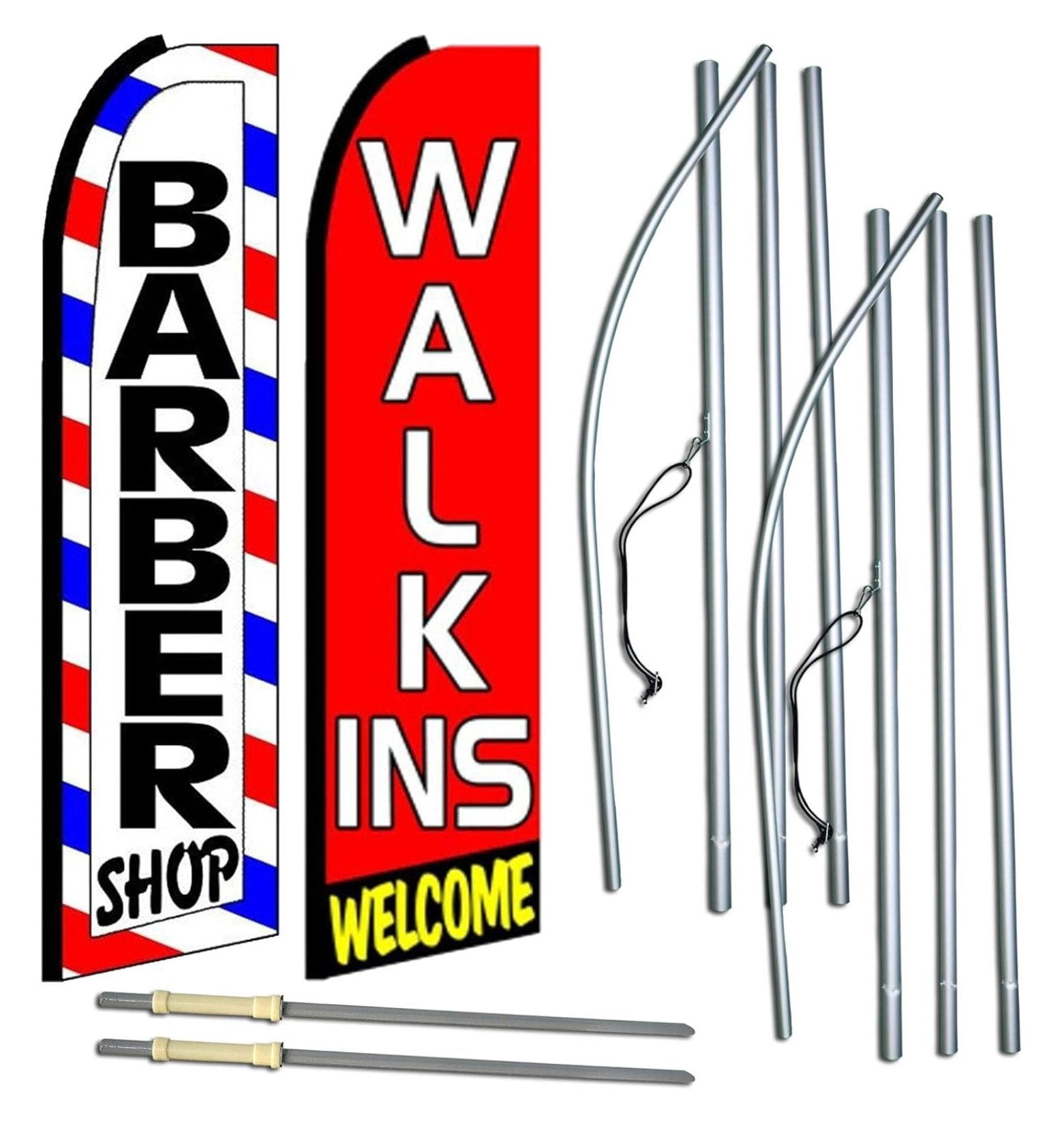 "Barber Shop/Walk Ins Welcome" - 2 Pack of Extra Wide Swooper Flag Sets ...