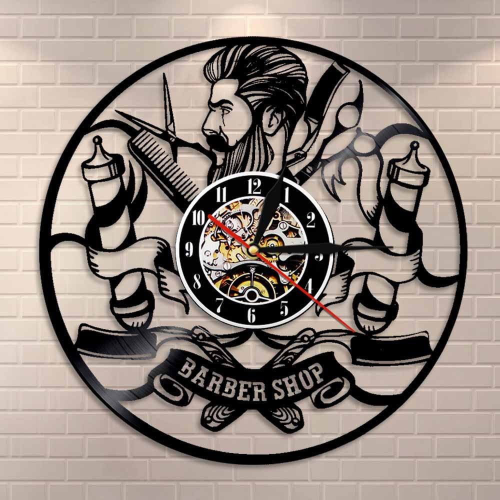 Barber Shop Wall Clock Barber Logo Wall Art Vinyl Record Clock Salon ...