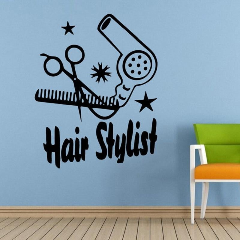 Barber Shop Wall Decal Hairdressing Hair Stylist Scissors Comb Brush ...