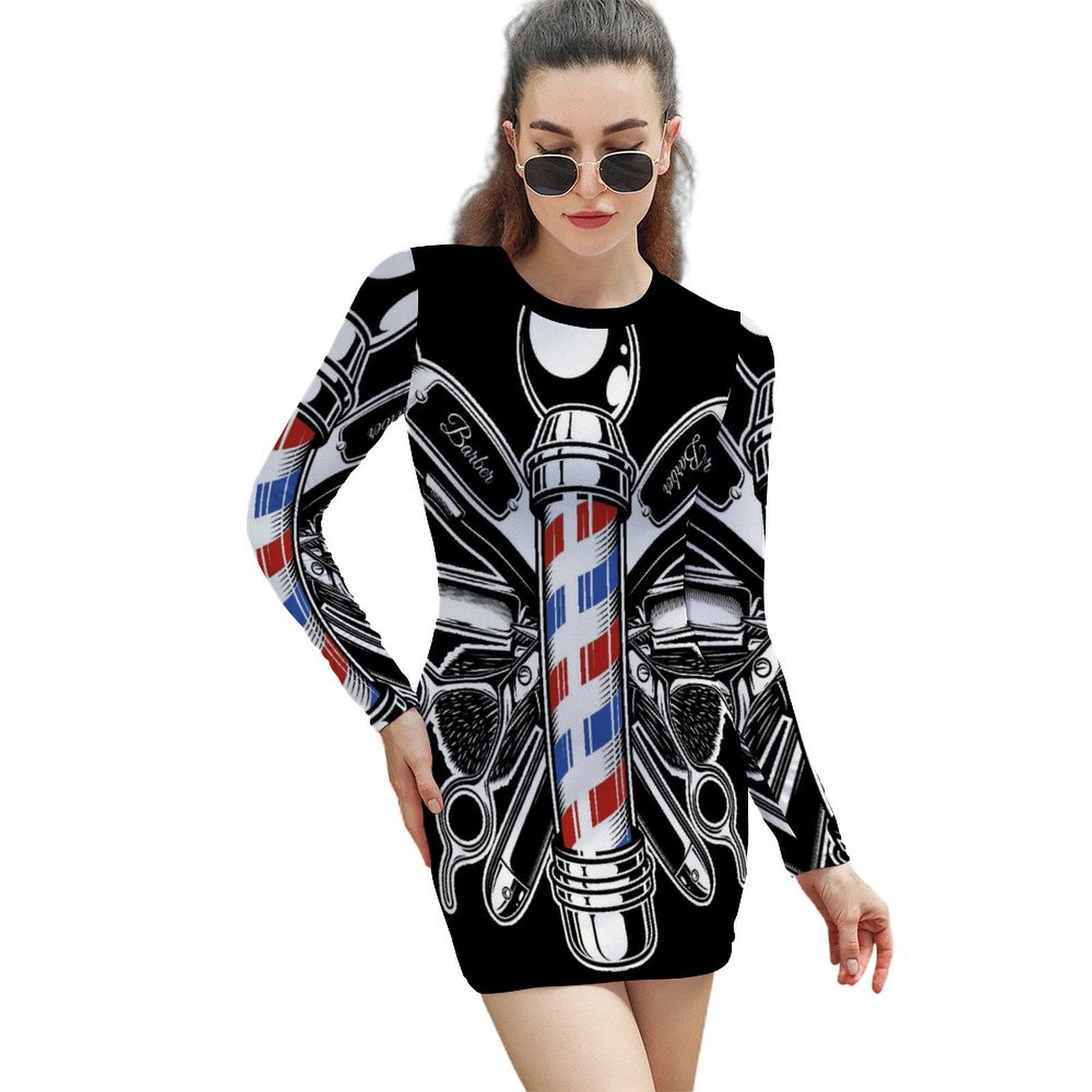 Barber Shop Women's Long Sleeve Bodycon Dress Soft Stretchy For ...