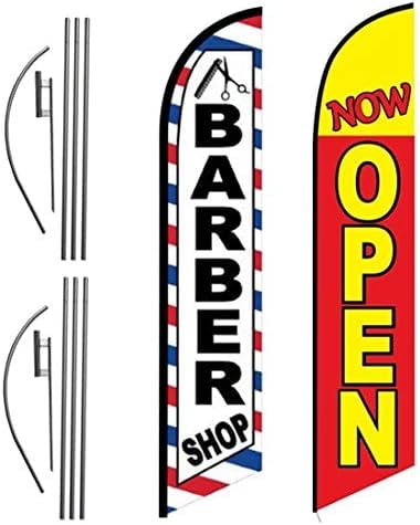 Barber Shop and Yellow Now Open 15ft Outdoor Advertising Feather ...