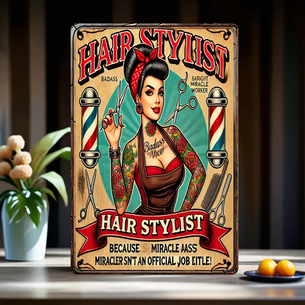Barber Sign Barbershop Wall Poster Vintage Salon Hairdresser Metal Tin ...