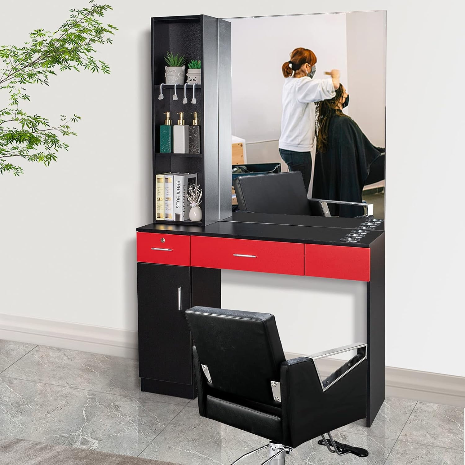 Barber Station with Mirror, Hair Salon Station for Hair Stylist, Wall ...