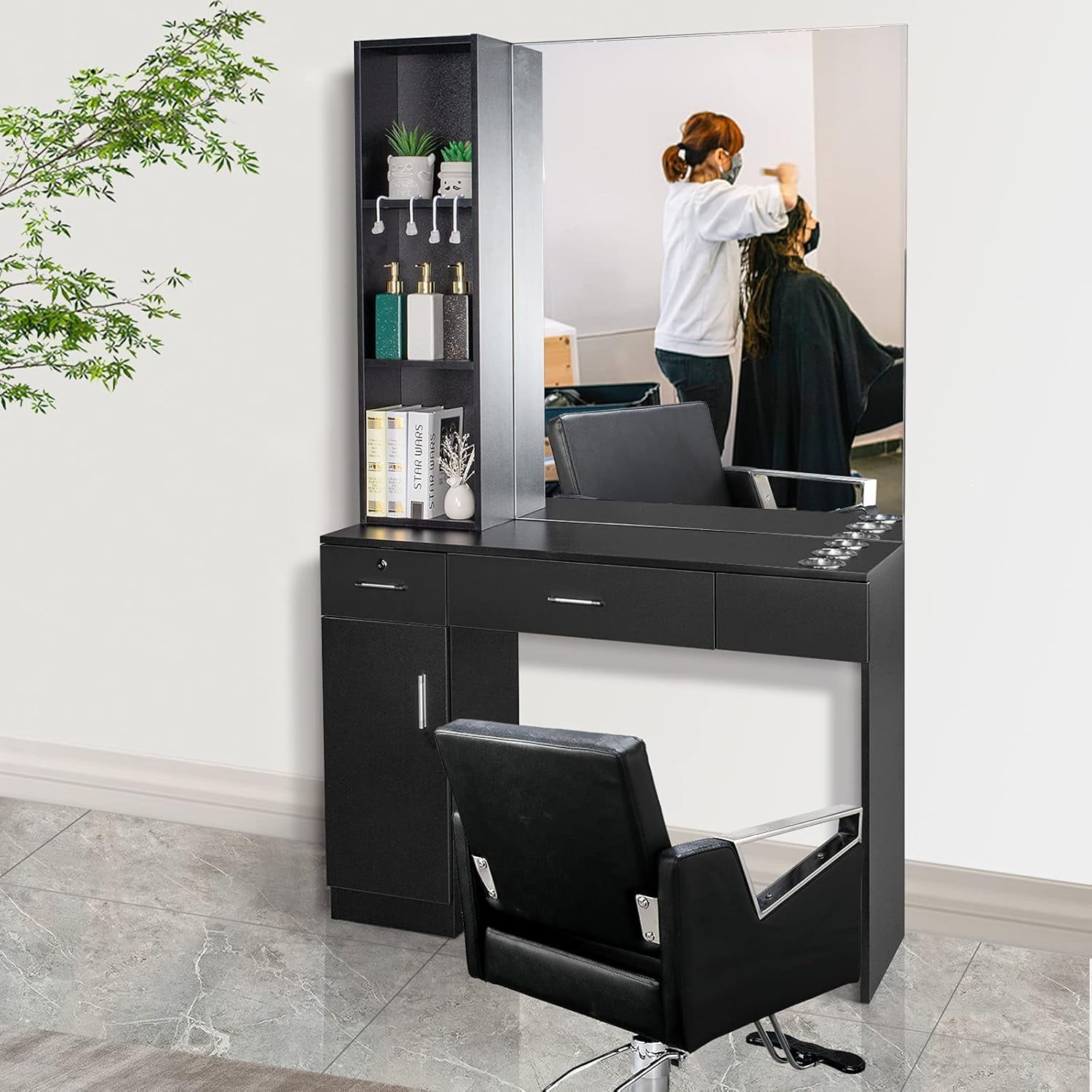 Barber Station with Mirror, Hair Salon Station for Hair Stylist, Wall ...