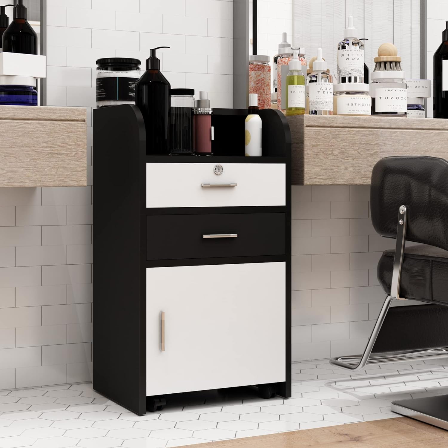 Barber Stations Storage Cabinet with Drawer & Wheels,Hair Stylist ...