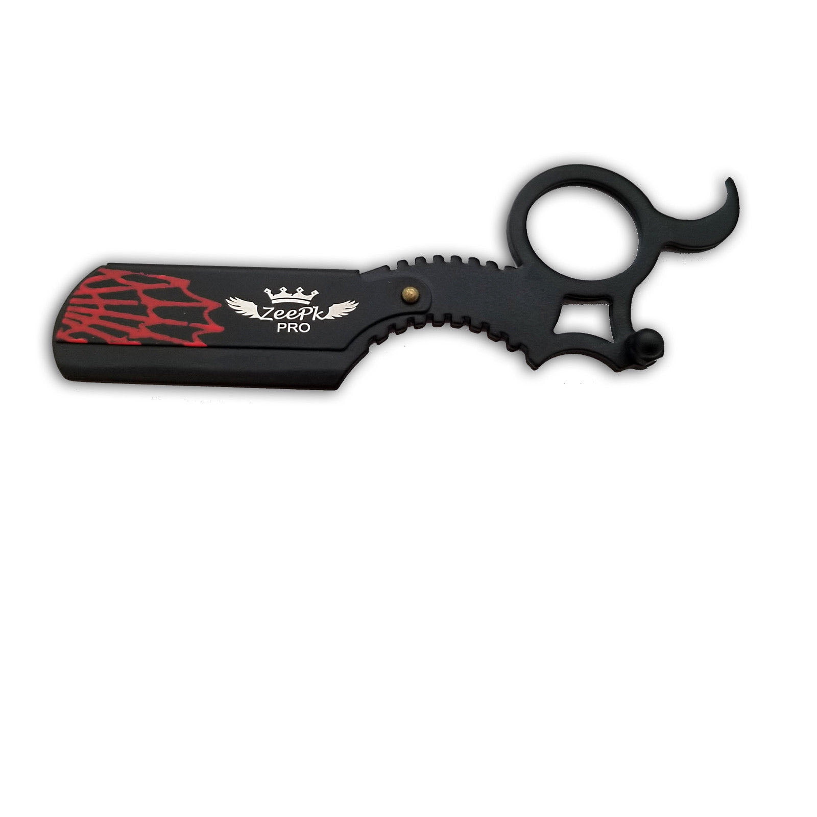 Barber Straight Edge Finger Insert Handle Shaving Razor Black Red ...