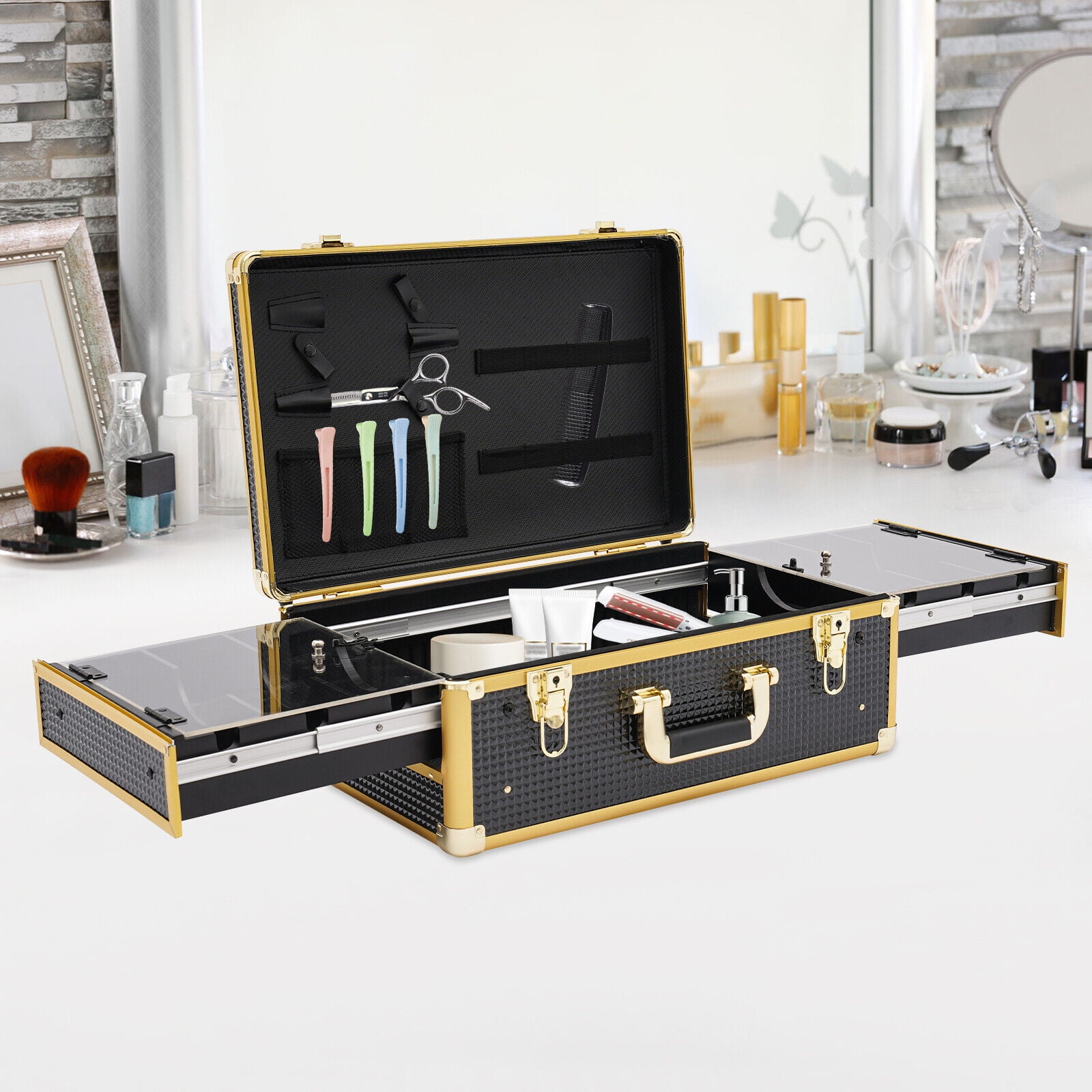 Barber Tool Box Case Organizer Storage Barber Carrying Case with Locks ...