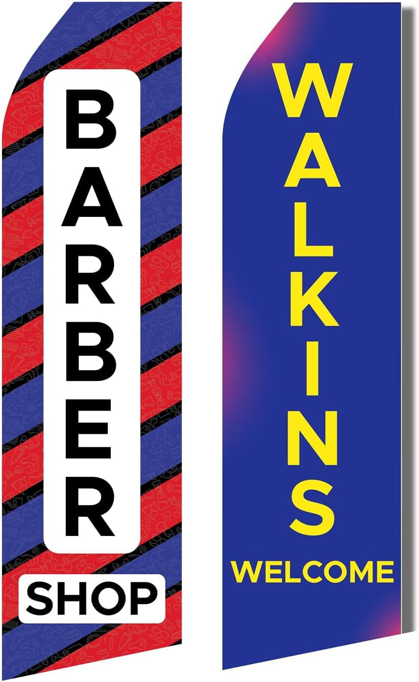 Barber shop Walk Ins Welcome King Flags -2 Pack |11.5ft x 4ft Heavy ...