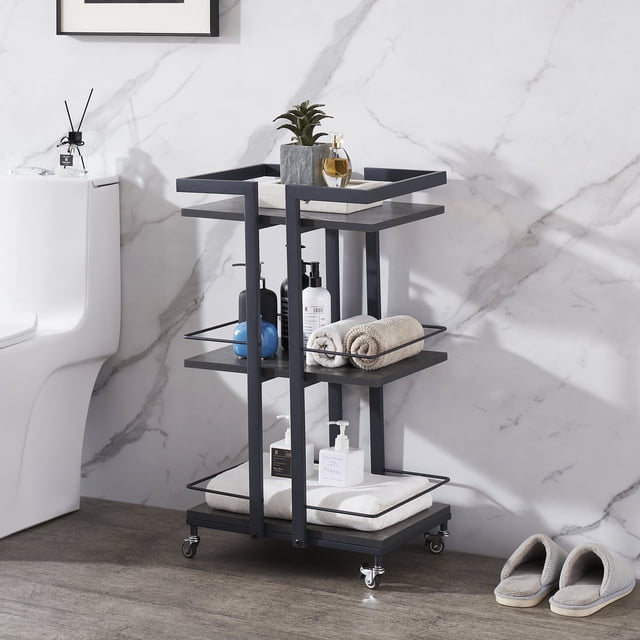 BarberPub 3 Tier Rolling Utility Cart, Storage Trolley Cart with Metal ...