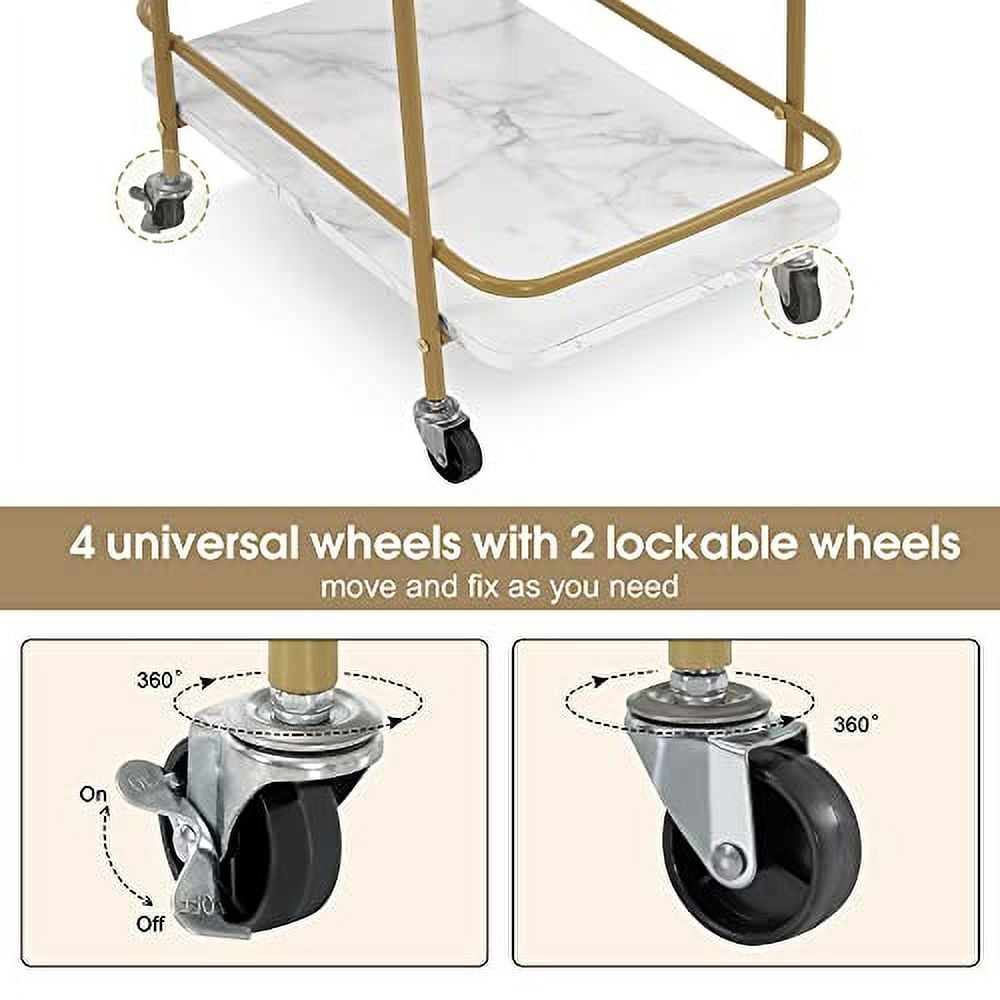 BarberPub 3-Tier Utility Storage Cart Metal Frame Rolling Trolley with ...