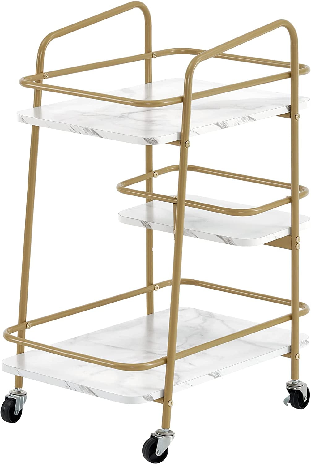 BarberPub 3-Tier Utility Storage Cart Metal Frame Rolling Trolley with ...